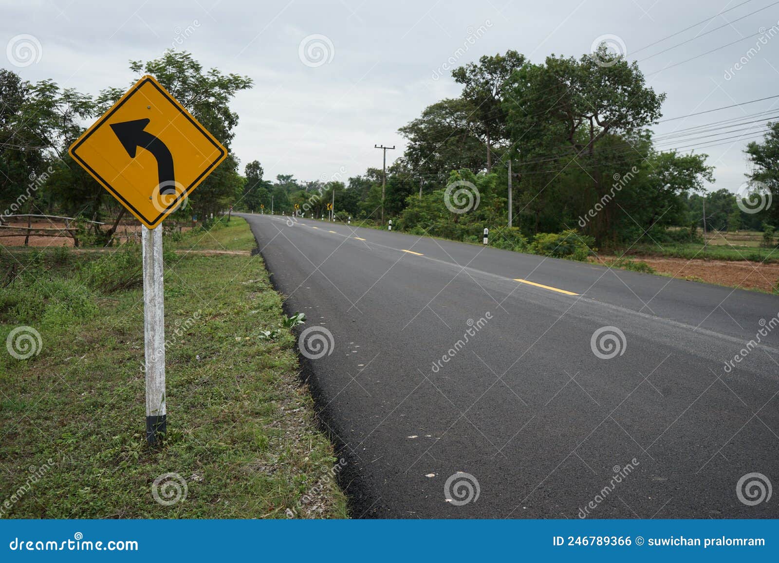 Left Curve Warning Sign For Travel Safety Stock Photo | CartoonDealer ...