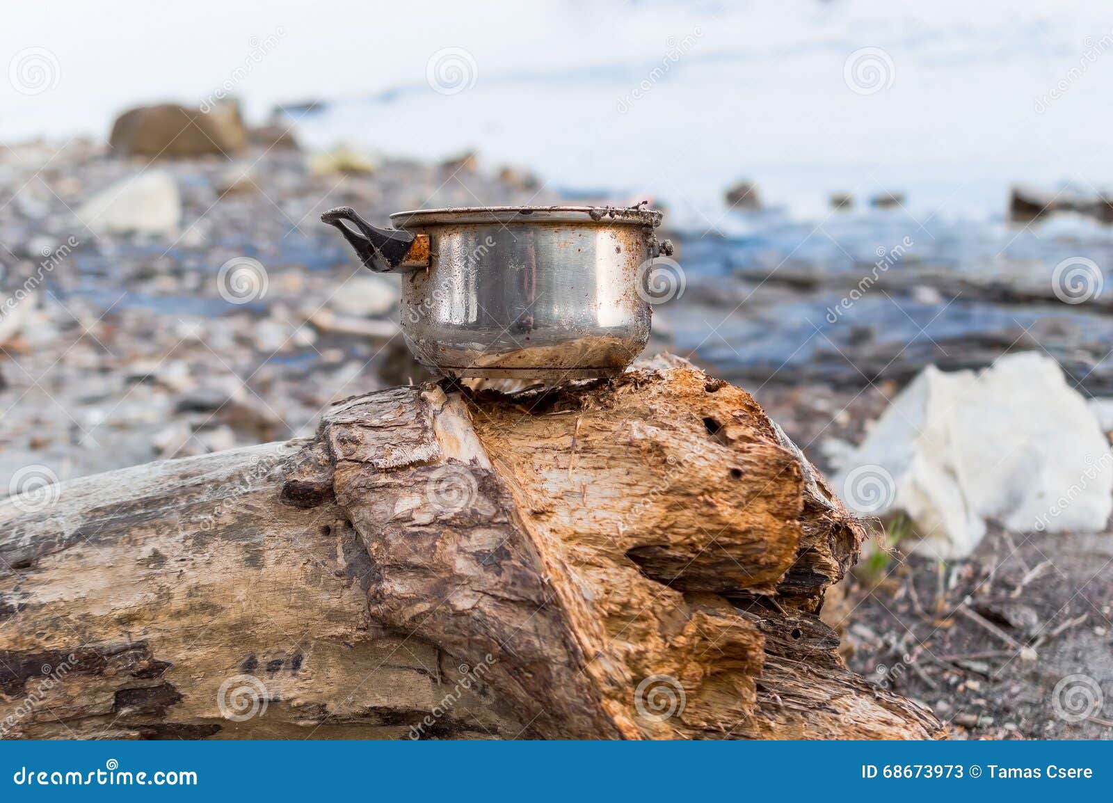 Left Dirty Pot on the River Bank Stock Image - Image of background ...