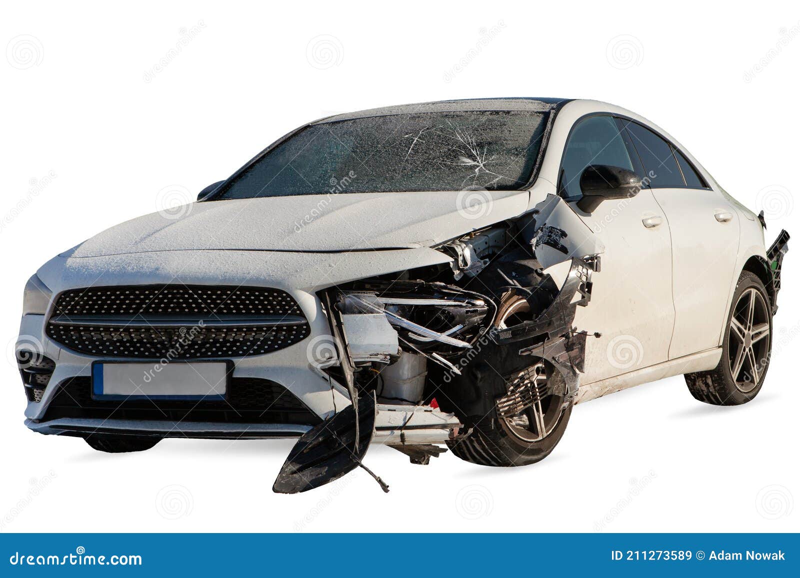 Left Front Side of Crashed Car from Accident, Isolated on a White ...