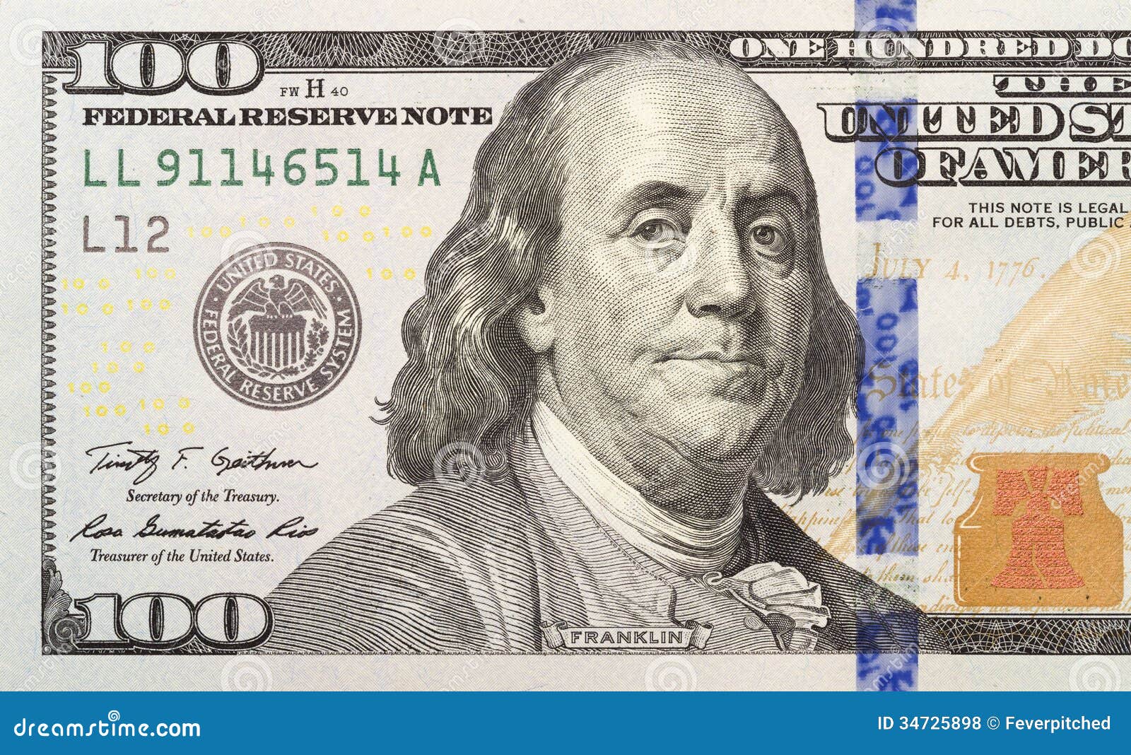Left Half of the New One Hundred Dollar Bill Stock Photo - Image of ...