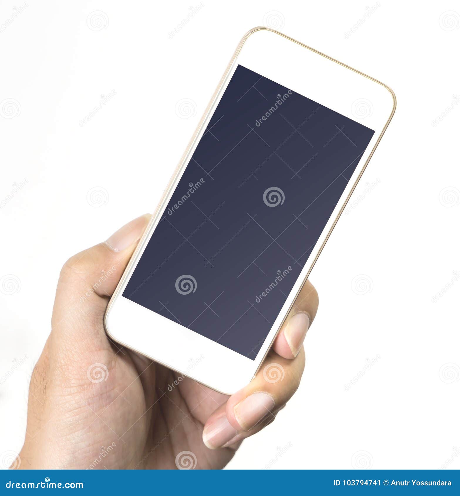 Left Hand Holding Empty White Mobile Phone Screen Isolated Stock Image ...