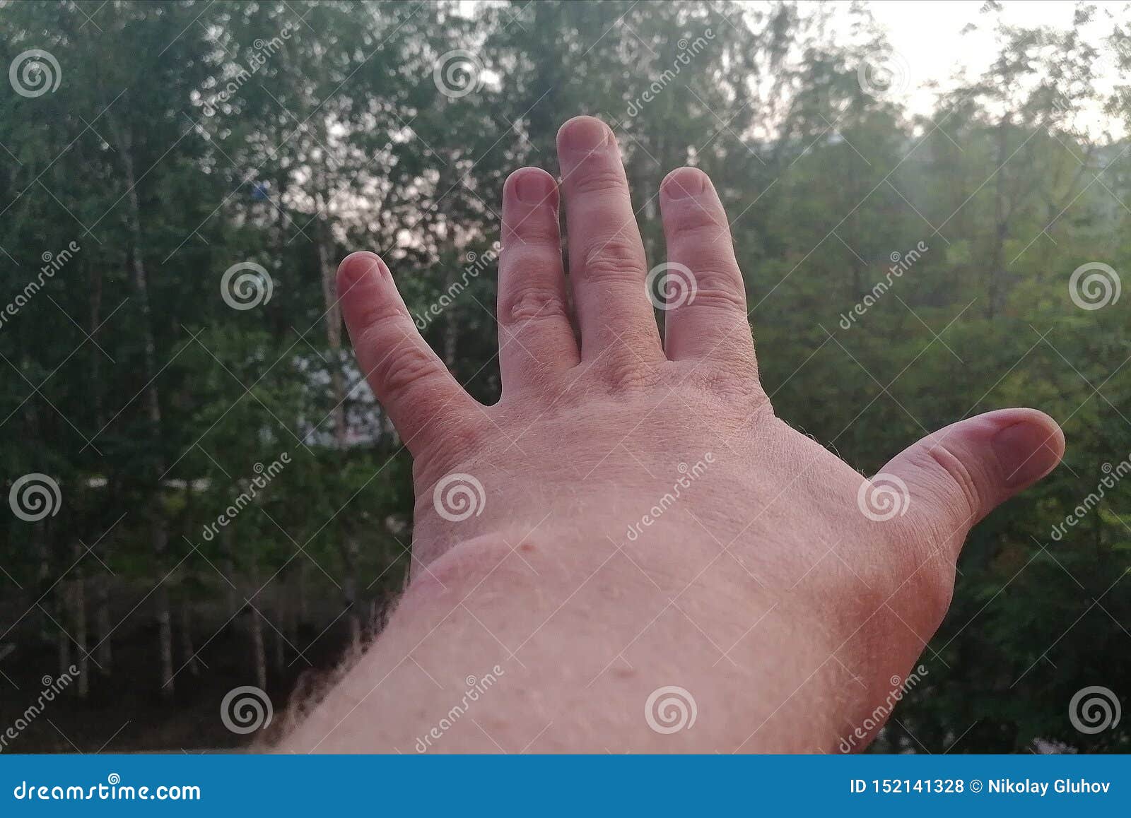 Left Hand of a Man Stretched Forward with Fingers Spread. Stock Photo ...
