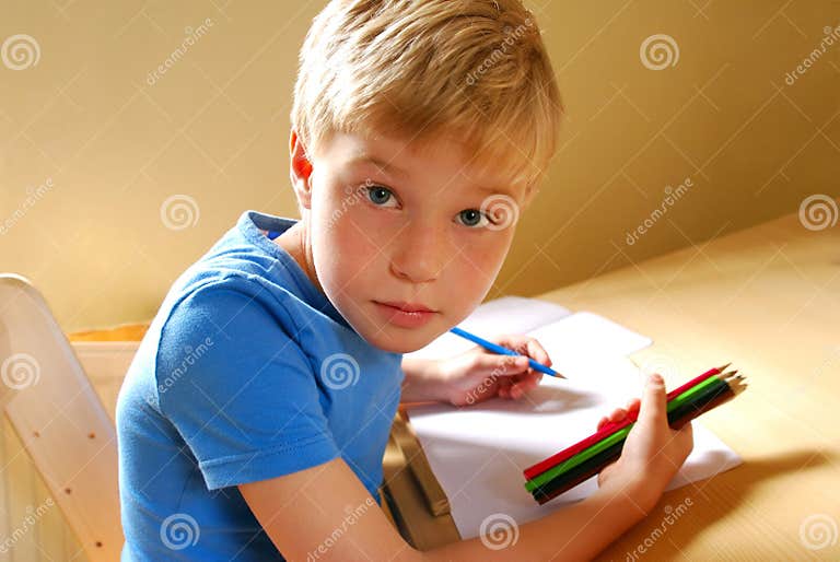 Left handed boy stock image. Image of children, draw - 13007777
