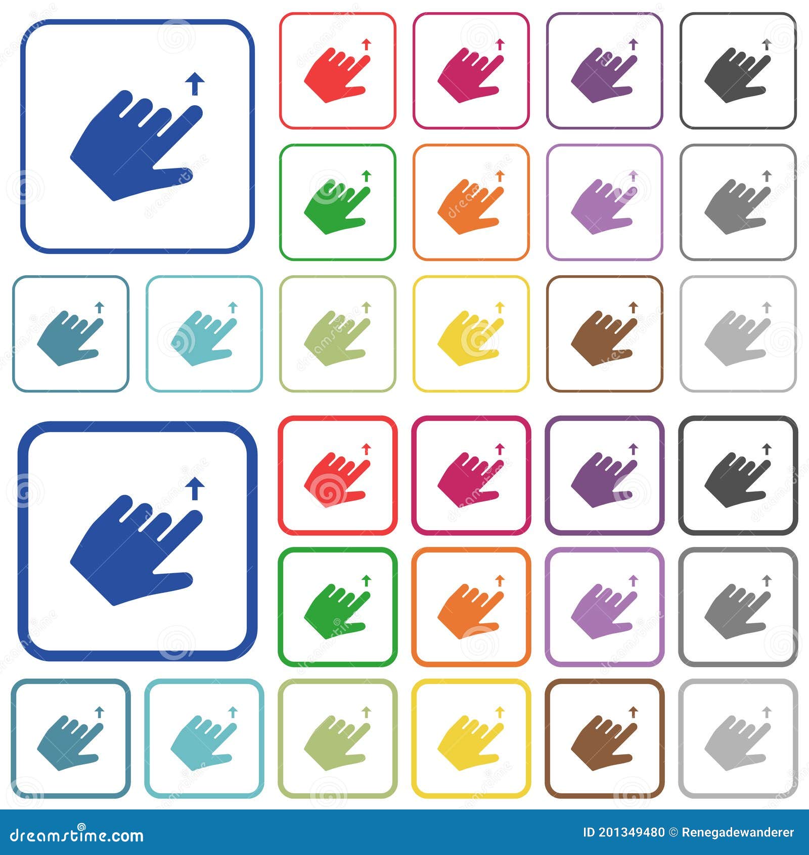 Left Handed Move Up Gesture Outlined Flat Color Icons Stock Vector ...