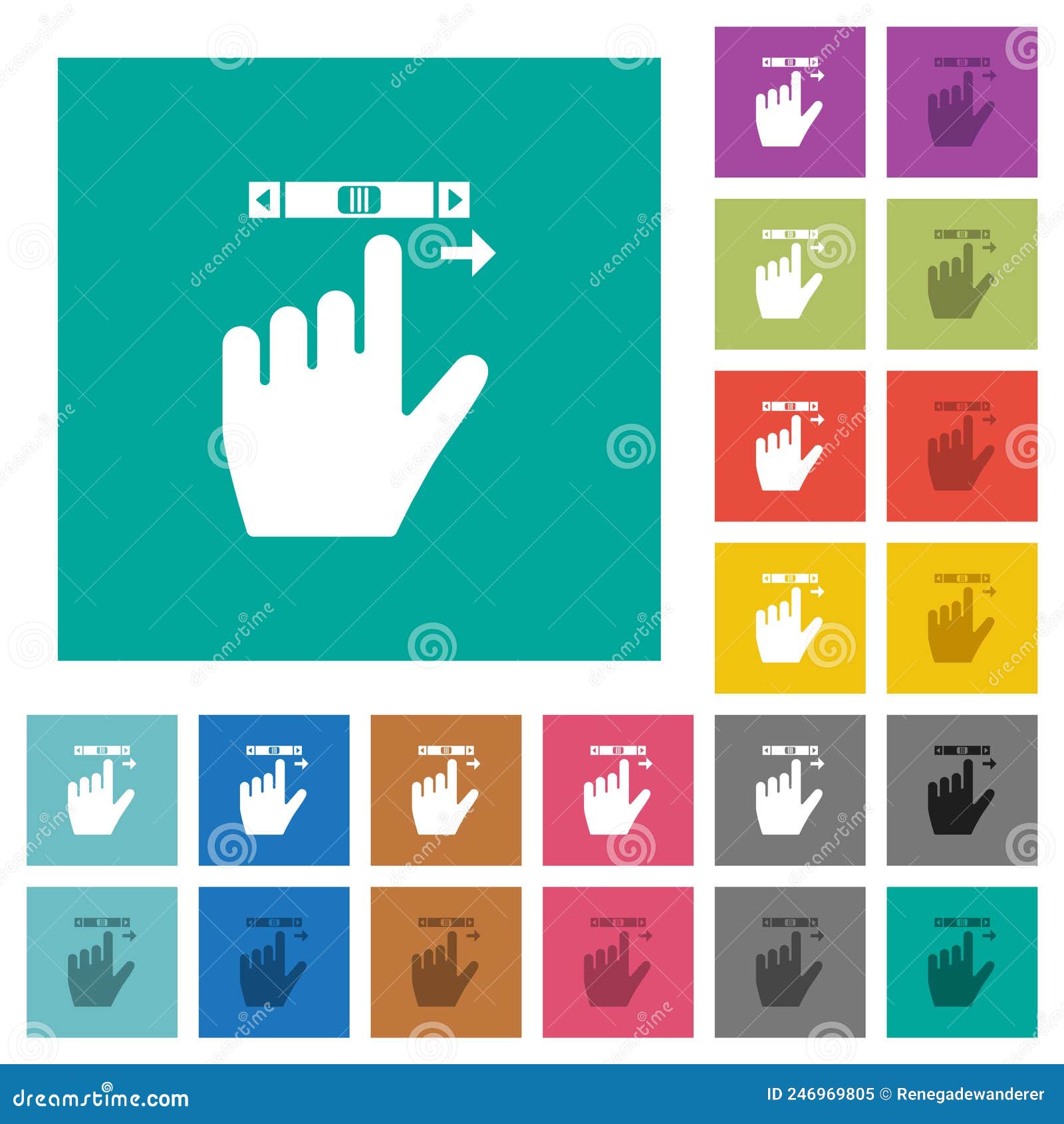 Left Handed Scroll Right Gesture Square Flat Multi Colored Icons Stock ...