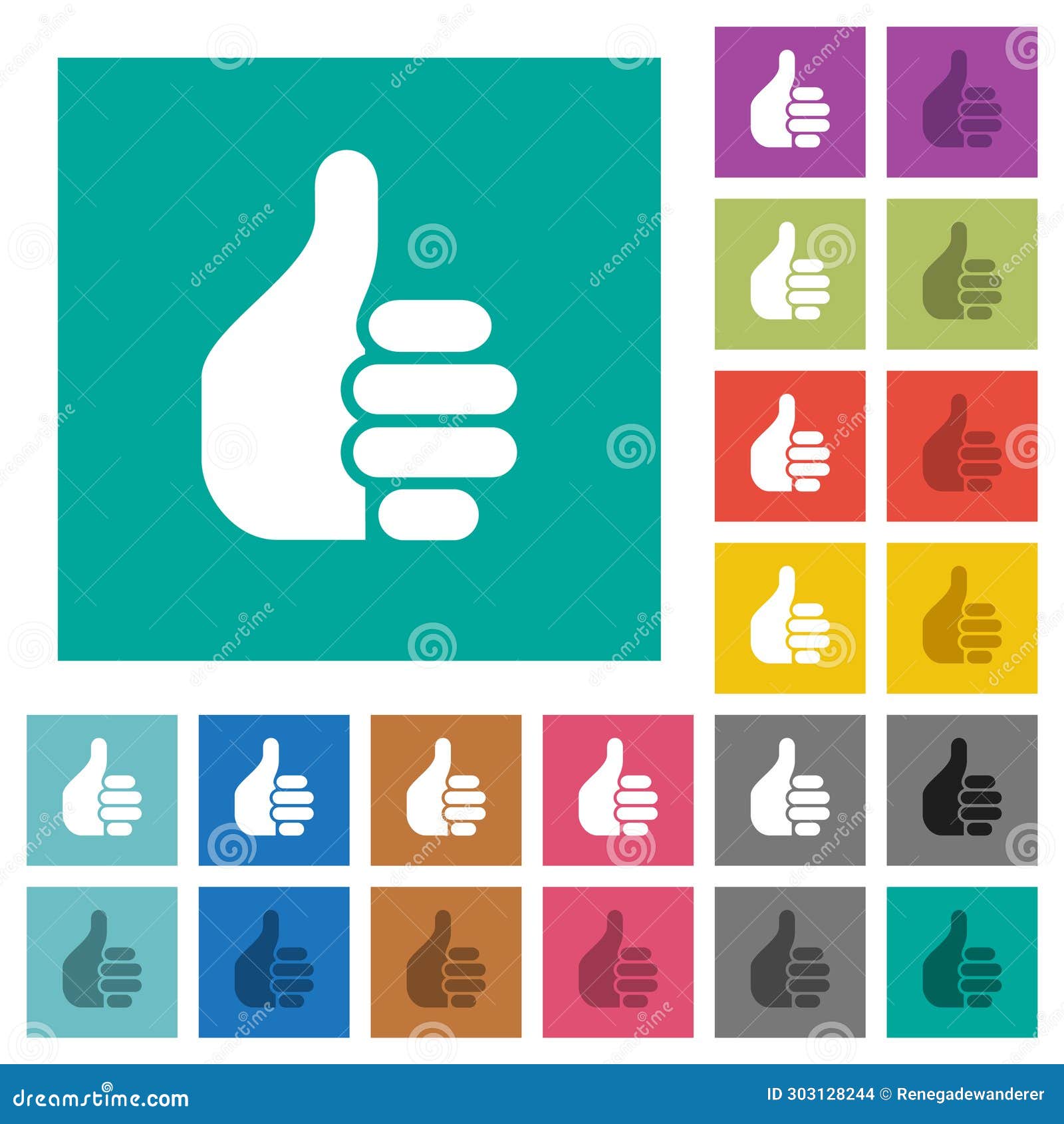 Left Handed Thumbs Up Solid Square Flat Multi Colored Icons Stock ...