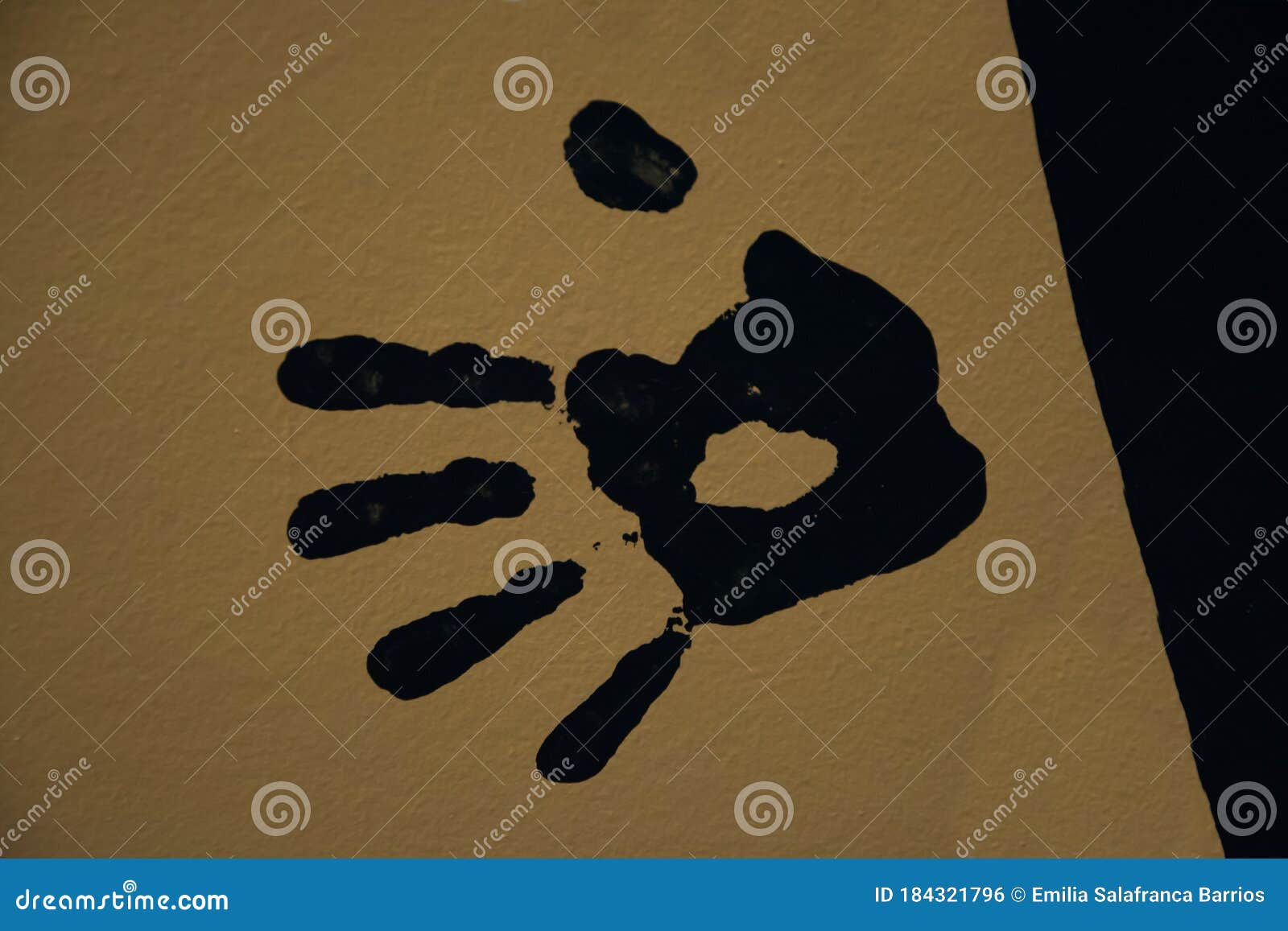 Left Handprint with Black Paint on Brown Wall Stock Illustration ...