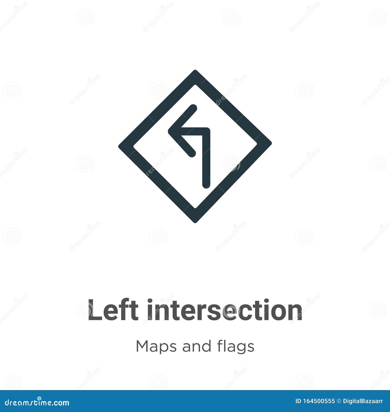 Left Intersection Vector Icon on White Background. Flat Vector Left ...