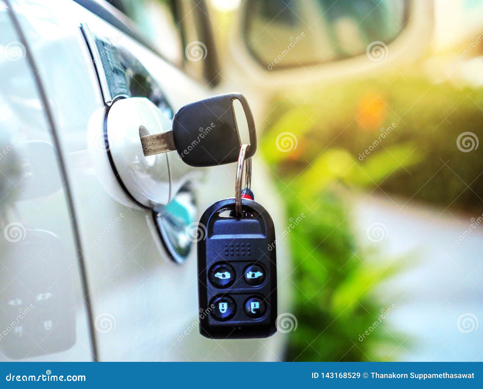 Left Key on the Car Door at Parking Lots Stock Image - Image of locking ...