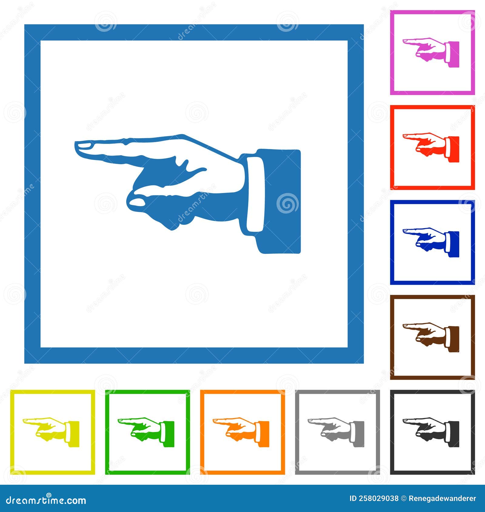 Left Pointing Hand Alternate Drawing Flat Framed Icons Stock Vector ...