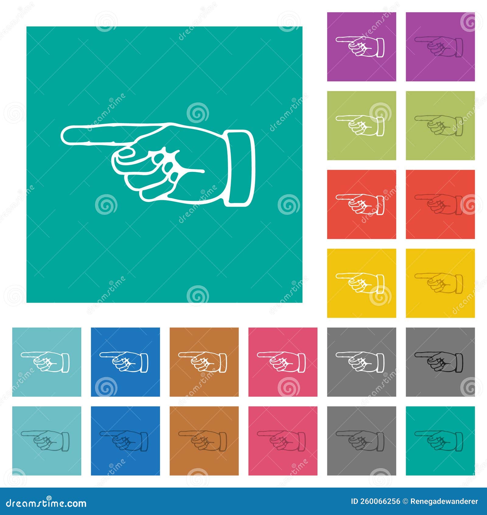 Left Pointing Hand Outline Drawing Square Flat Multi Colored Icons ...