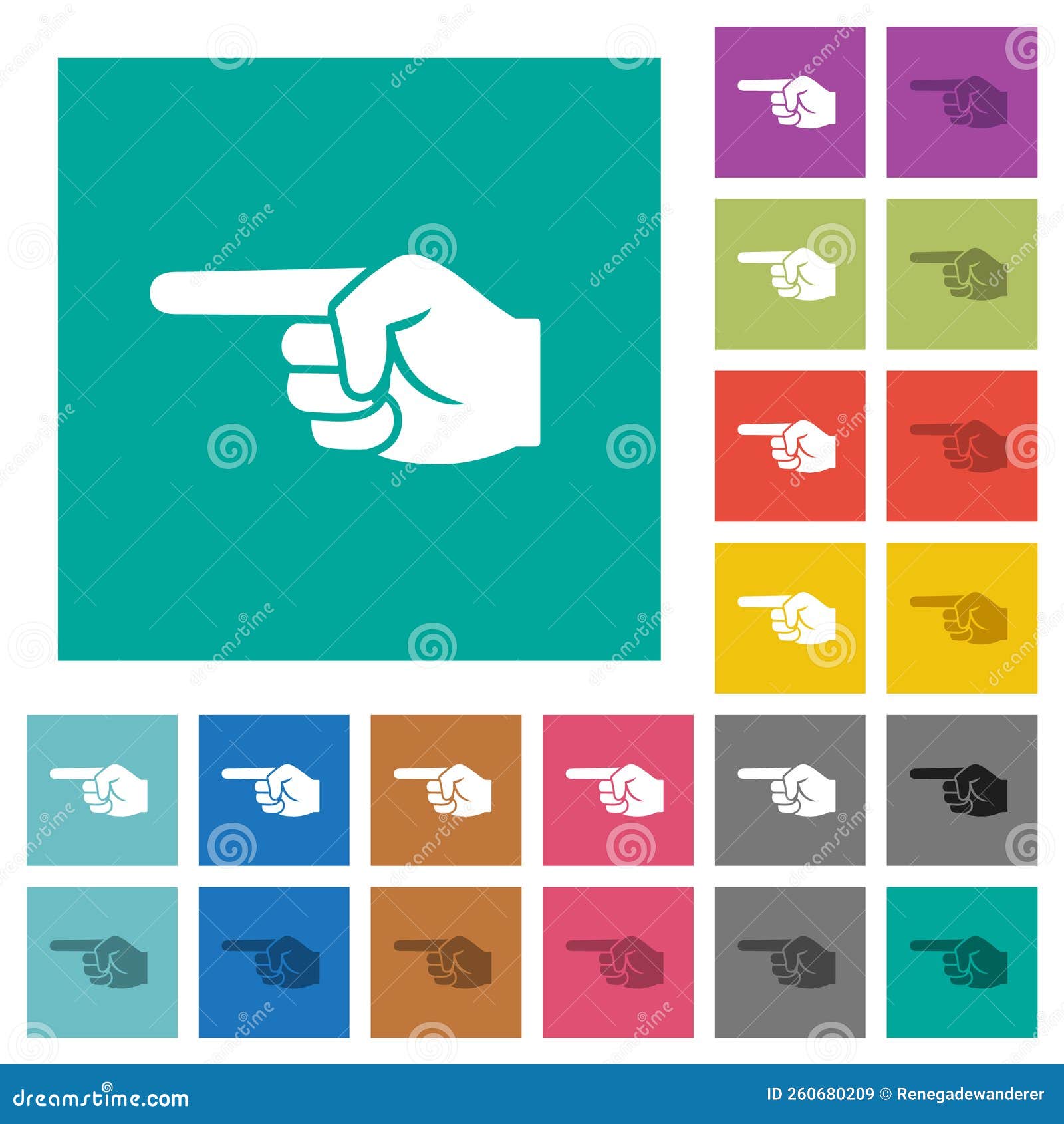 Left Pointing Hand Solid Square Flat Multi Colored Icons Stock Vector ...