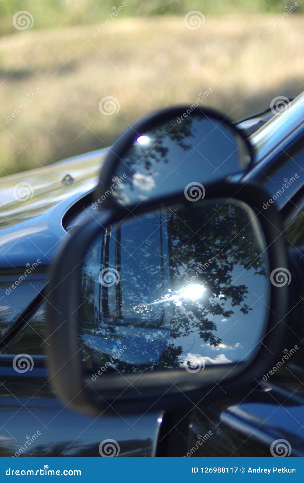 Left Rear View Mirror, Sun Reflection Stock Image - Image of macro ...