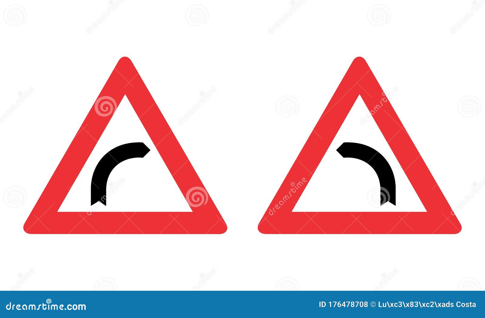 Curve Warning Sign. Dangerous Curve To The Right Vector Stock Photo ...