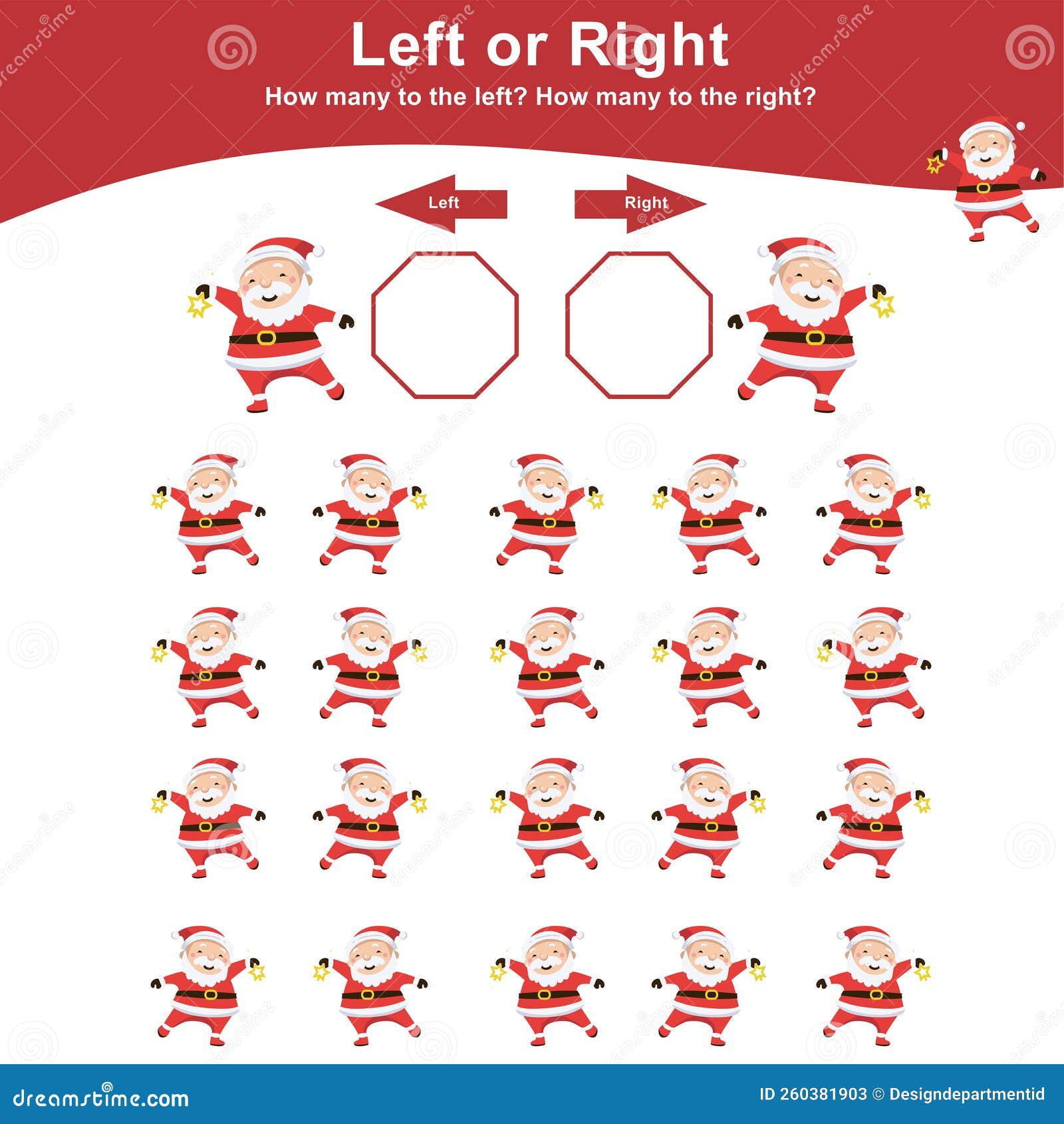 Left and Right Math Worksheet. Count How Many the Santa Claus To the ...