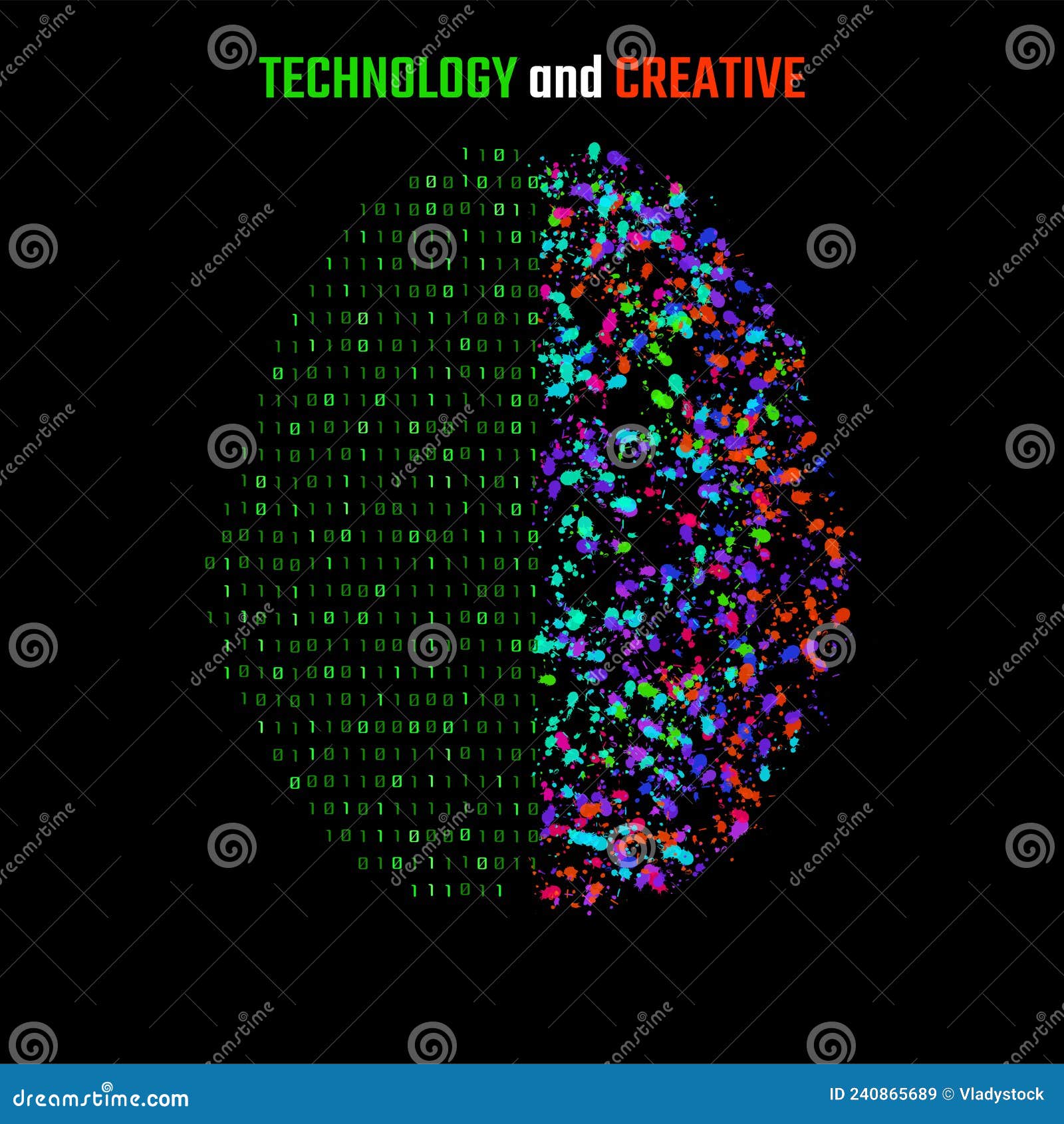 Left and Right Human Brain Cerebral Hemispheres with Binary Code and ...