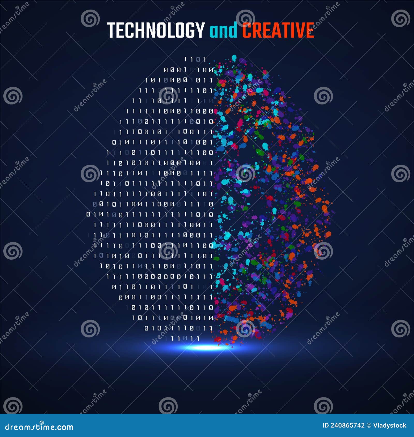 Left and Right Human Brain Cerebral Hemispheres with Binary Code and ...