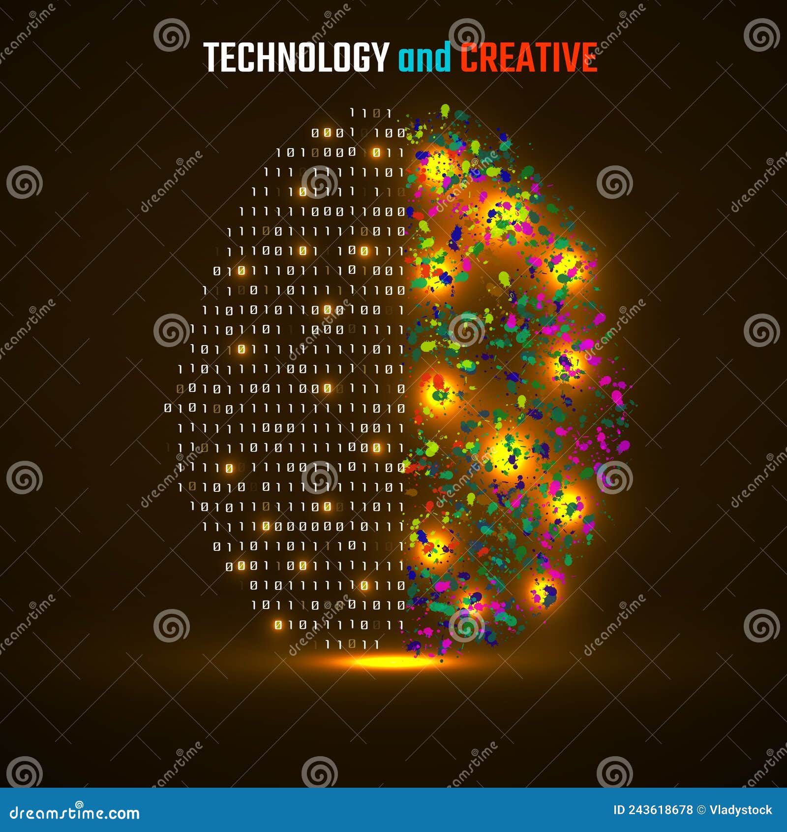 Left and Right Human Brain Cerebral Hemispheres with Binary Code and ...