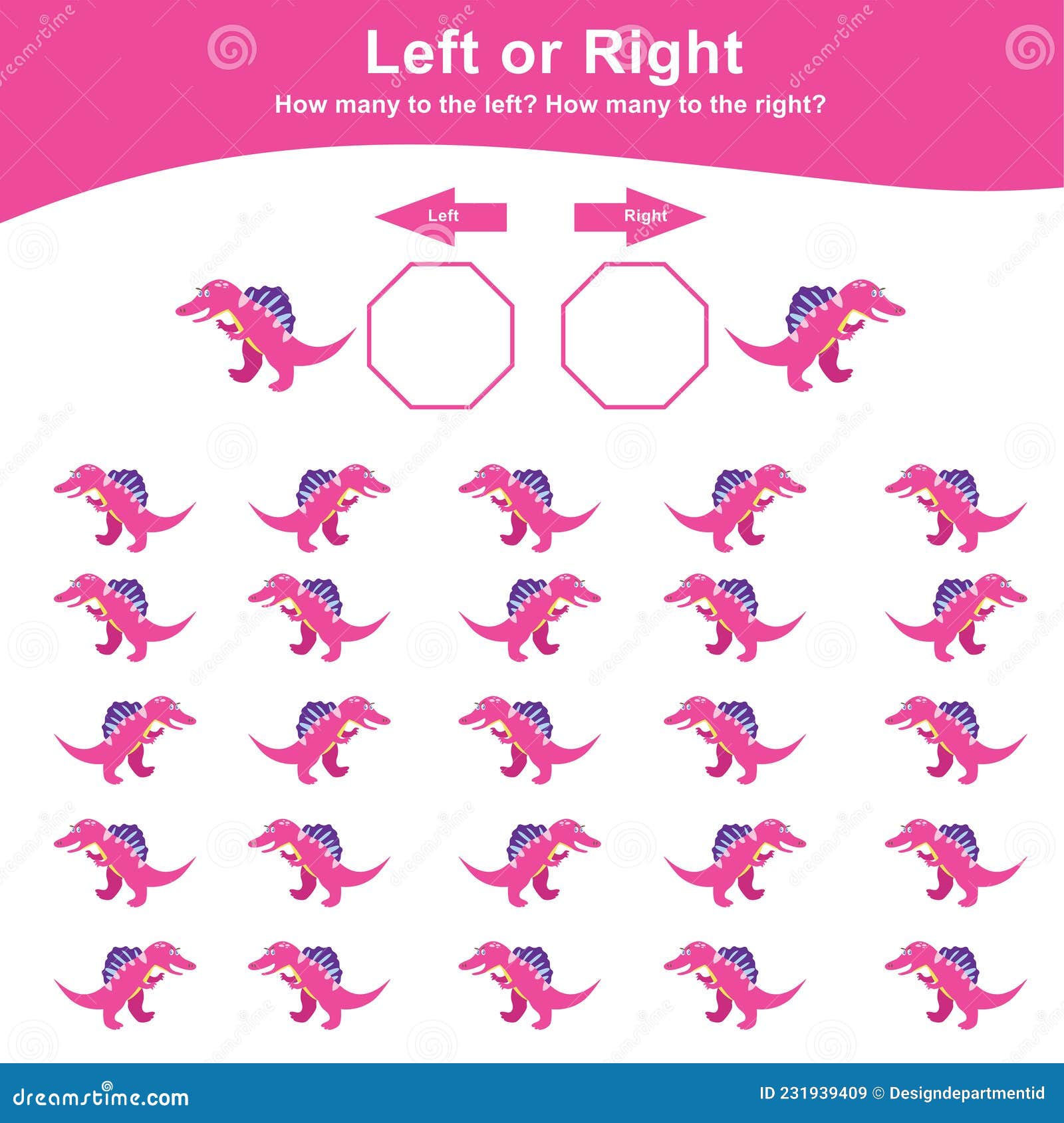Left or Right Dinosaur Game Worksheet Stock Vector - Illustration of ...