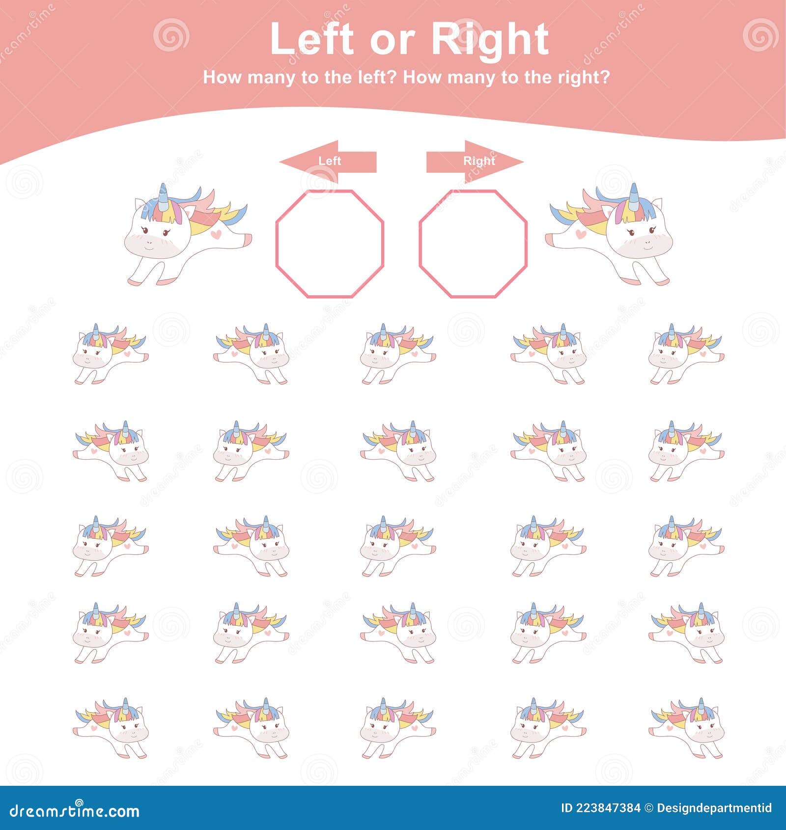 Left or Right Unicorn Game for Children. Cute Unicorn Math Worksheet ...