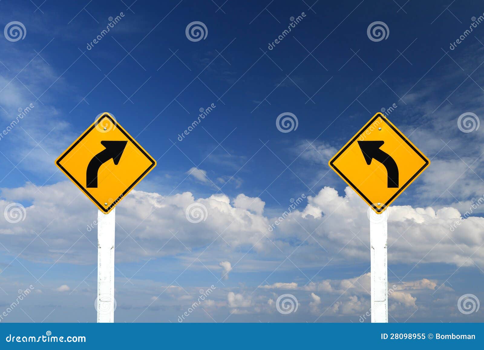 Left and Right Turn Warning Sign with Blue Sky Stock Image - Image of ...