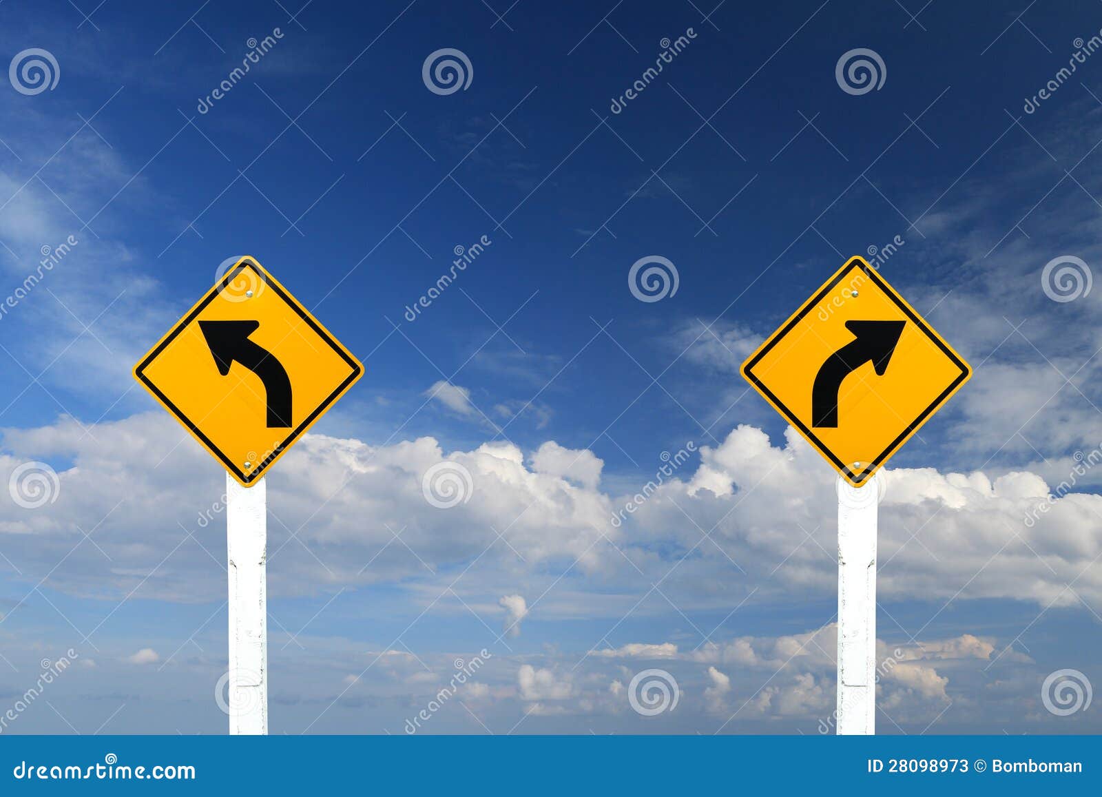 Left and Right Turn Warning Sign with Blue Sky Stock Image - Image of ...