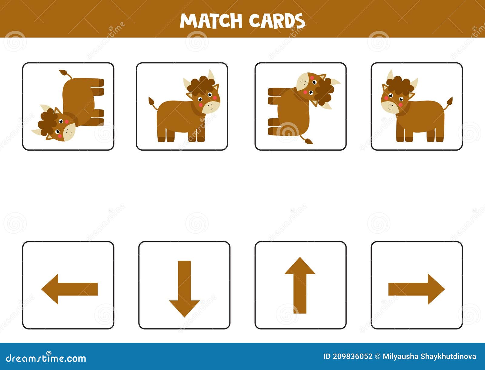 Left, Right, Up or Down. Spatial Orientation with Carton Bull. Stock ...