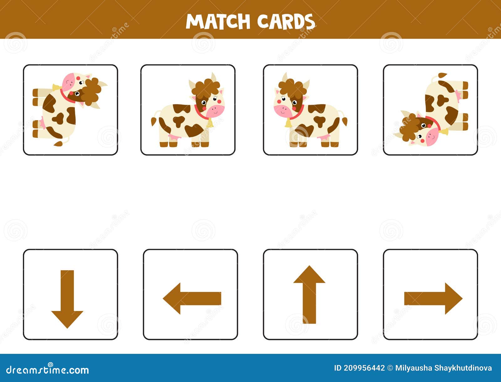 Left, Right, Up or Down. Spatial Orientation with Cartoon Cow. Stock ...