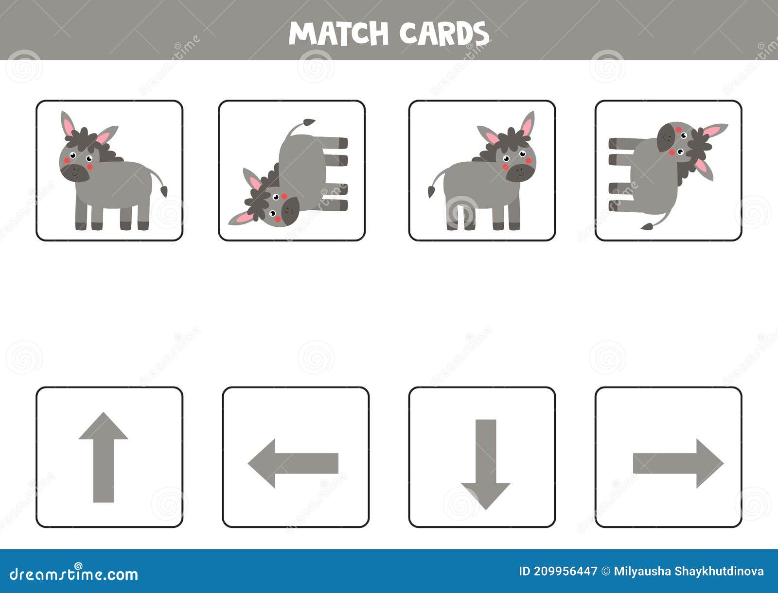 Left, Right, Up or Down. Spatial Orientation with Cartoon Donkey. Stock ...