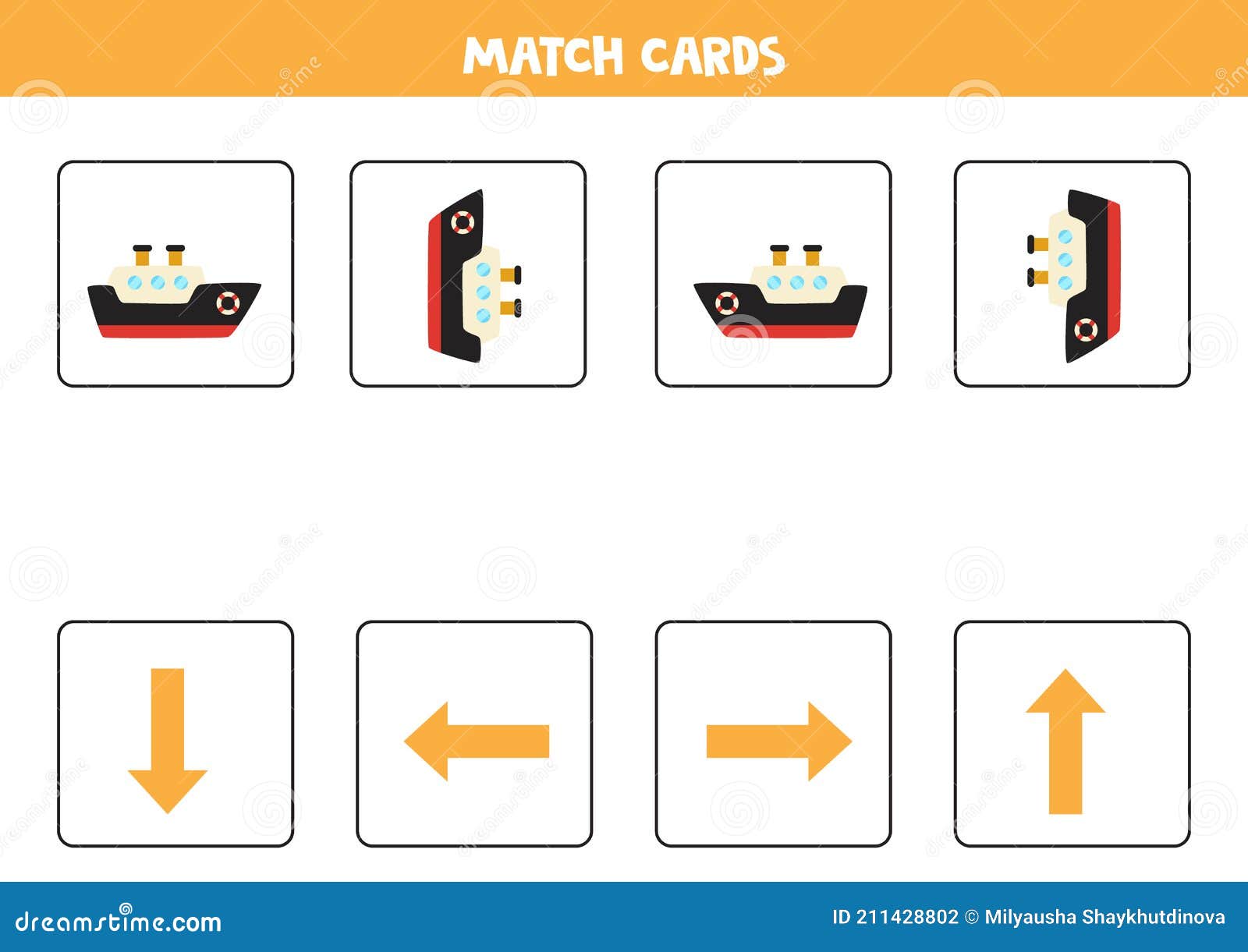 Left, Right, Up or Down. Spatial Orientation with Cartoon Ship. Stock ...