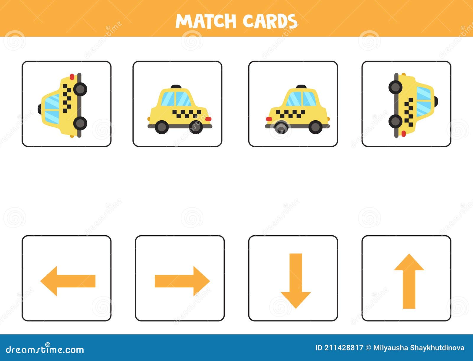Left, Right, Up or Down. Spatial Orientation with Cartoon Taxi. Stock ...