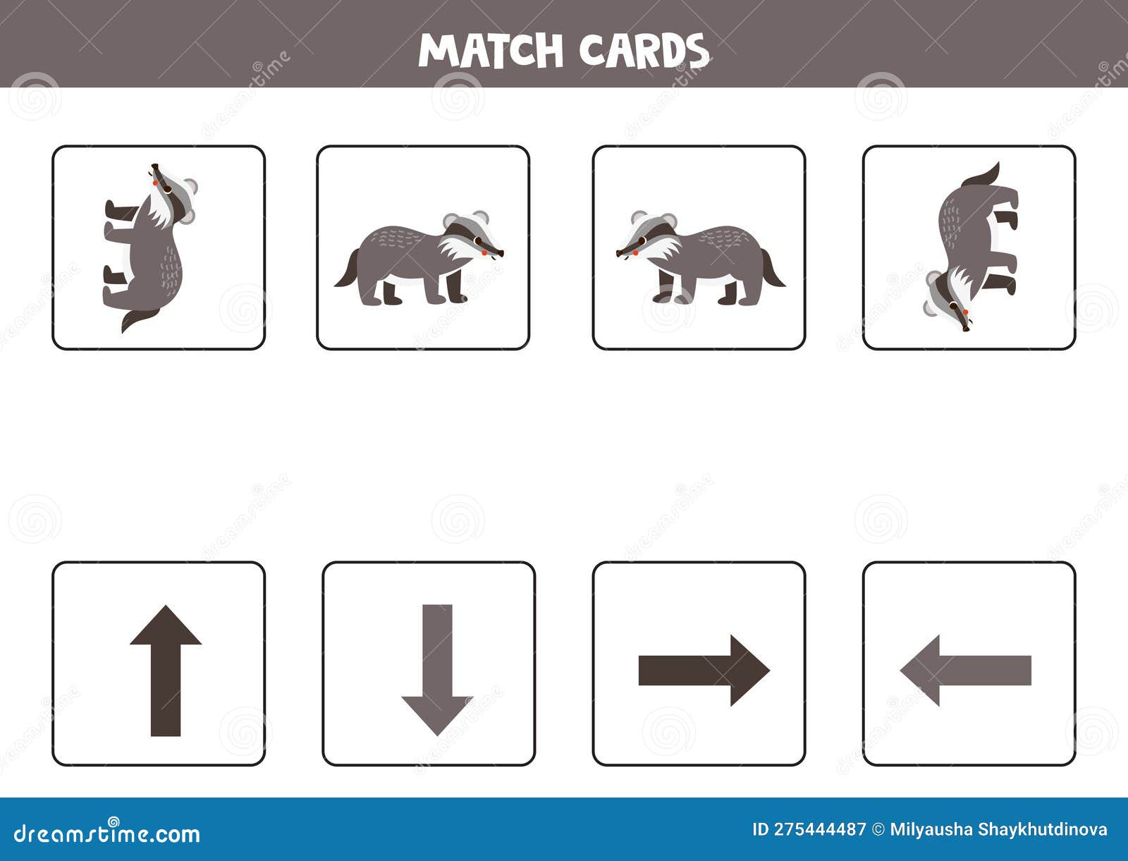 Left, Right, Up or Down. Spatial Orientation with Cute Badger Stock ...