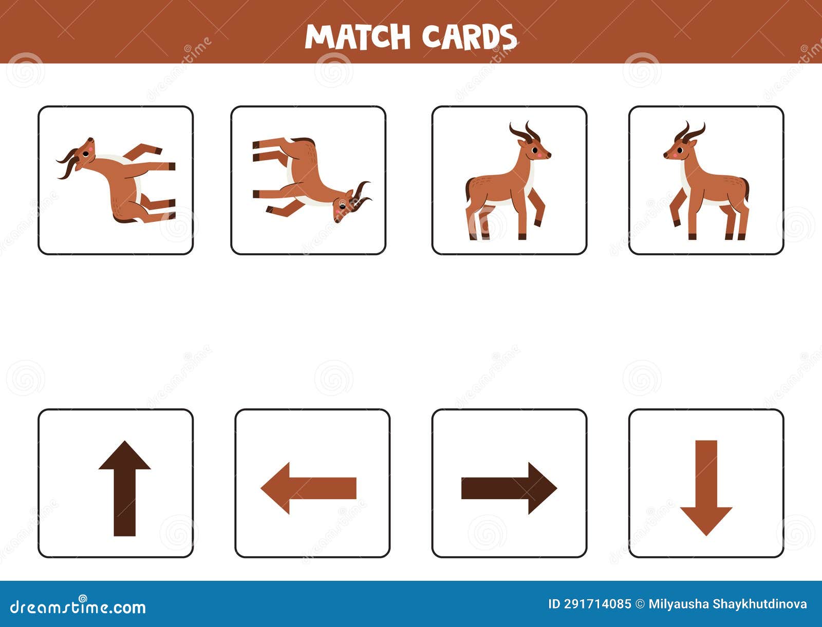 Left, Right, Up or Down. Spatial Orientation with Cute Brown Antelope ...