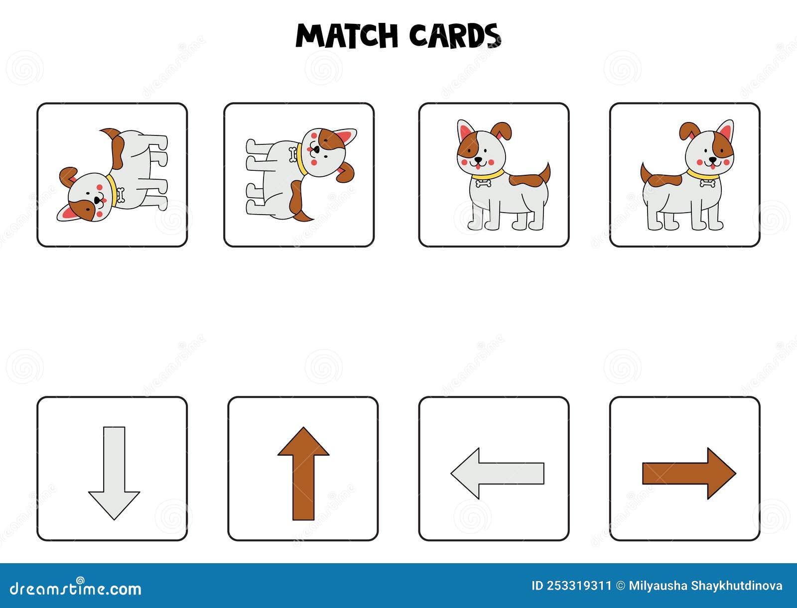 Left, Right, Up or Down. Spatial Orientation with Cute Brown Dog. Stock ...