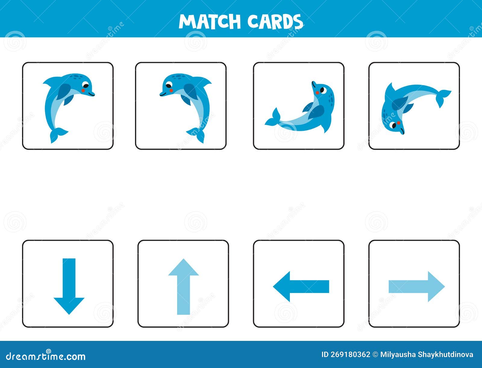 Left, Right, Up or Down. Spatial Orientation with Cute Cartoon Dolphin ...