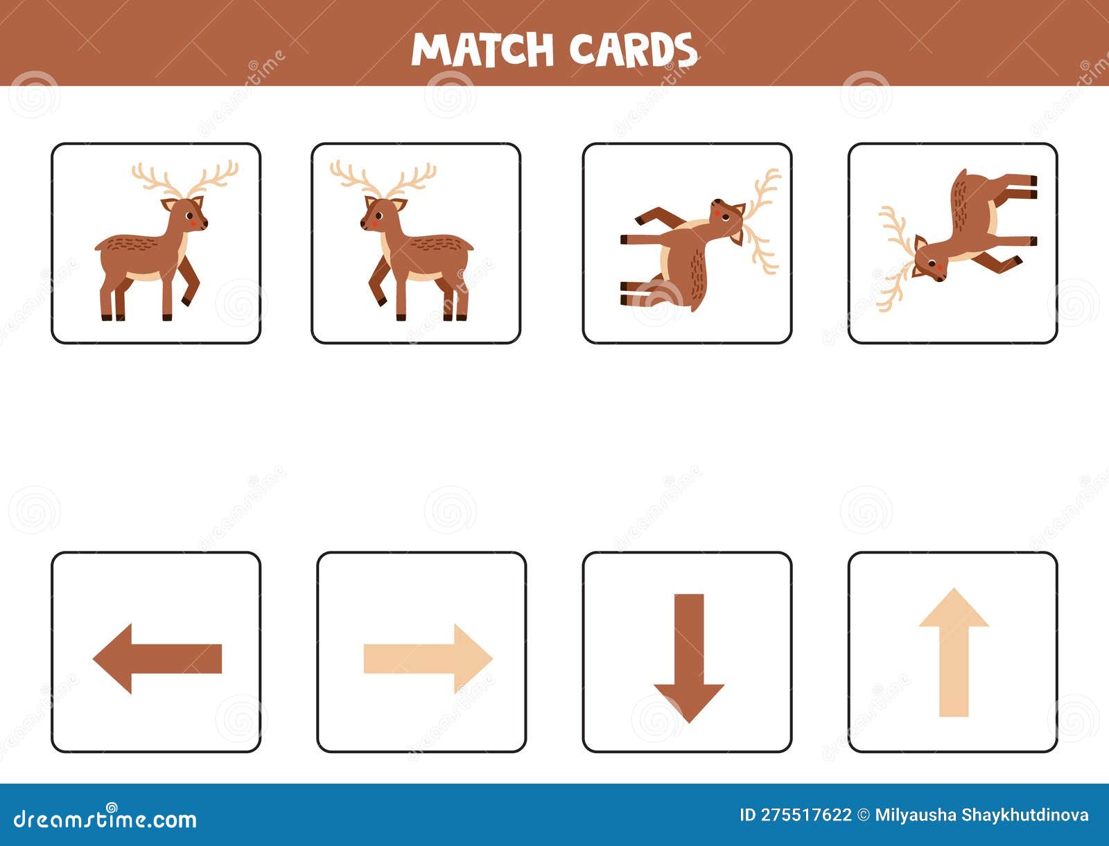 Left, Right, Up or Down. Spatial Orientation with Cute Deer Stock ...