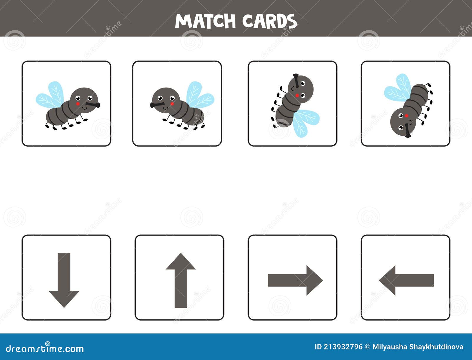 Left, Right, Up or Down. Spatial Orientation with Cute Fly. Stock ...