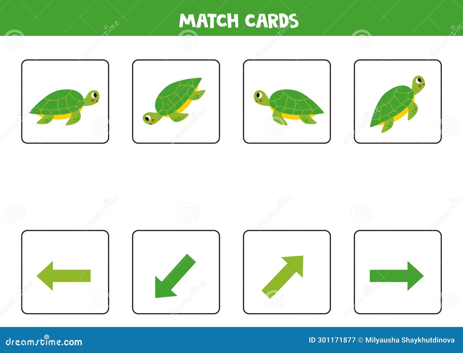 Left, Right, Up or Down. Spatial Orientation with Cute Green Turtle ...