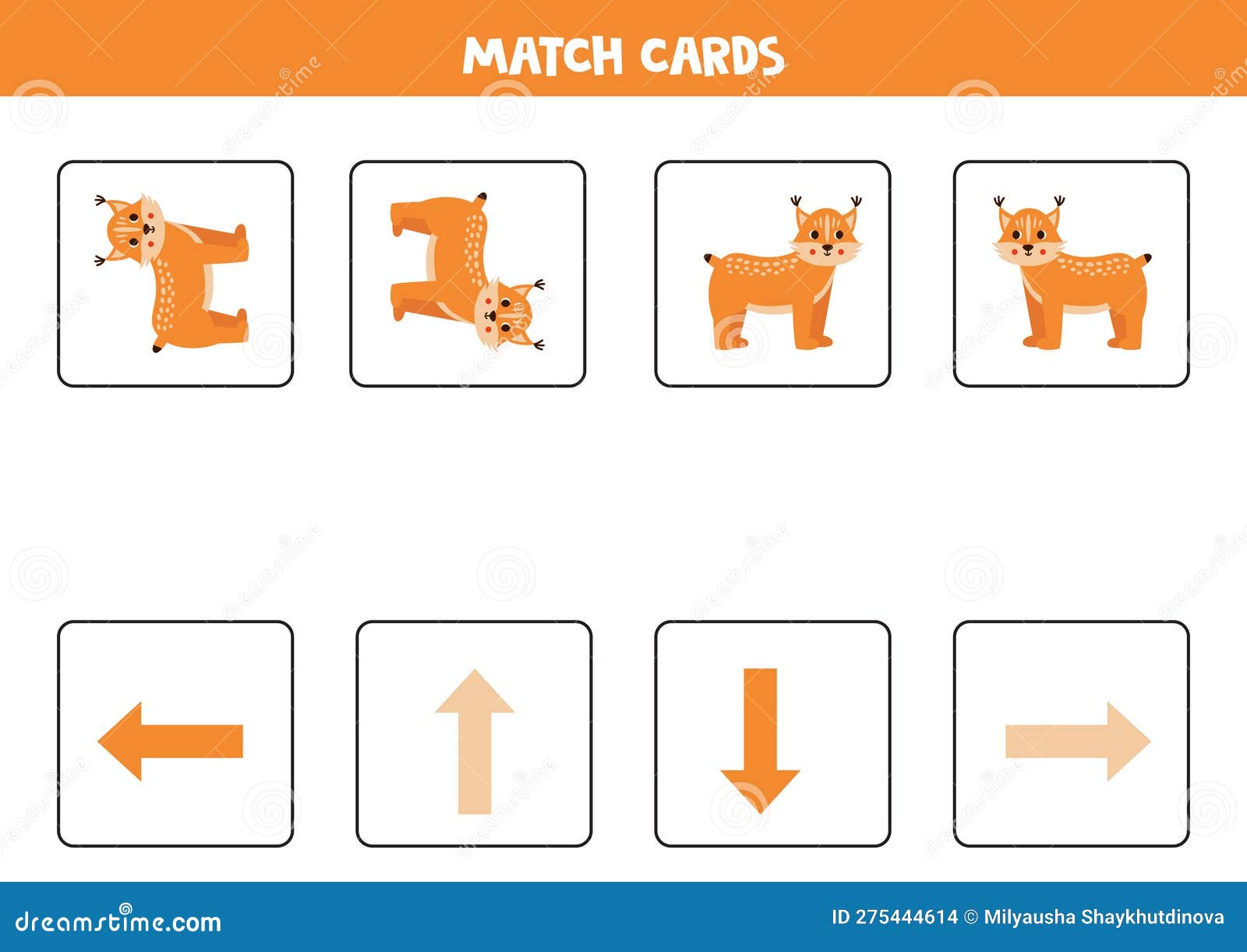 Left, Right, Up or Down. Spatial Orientation with Cute Lynx Stock ...