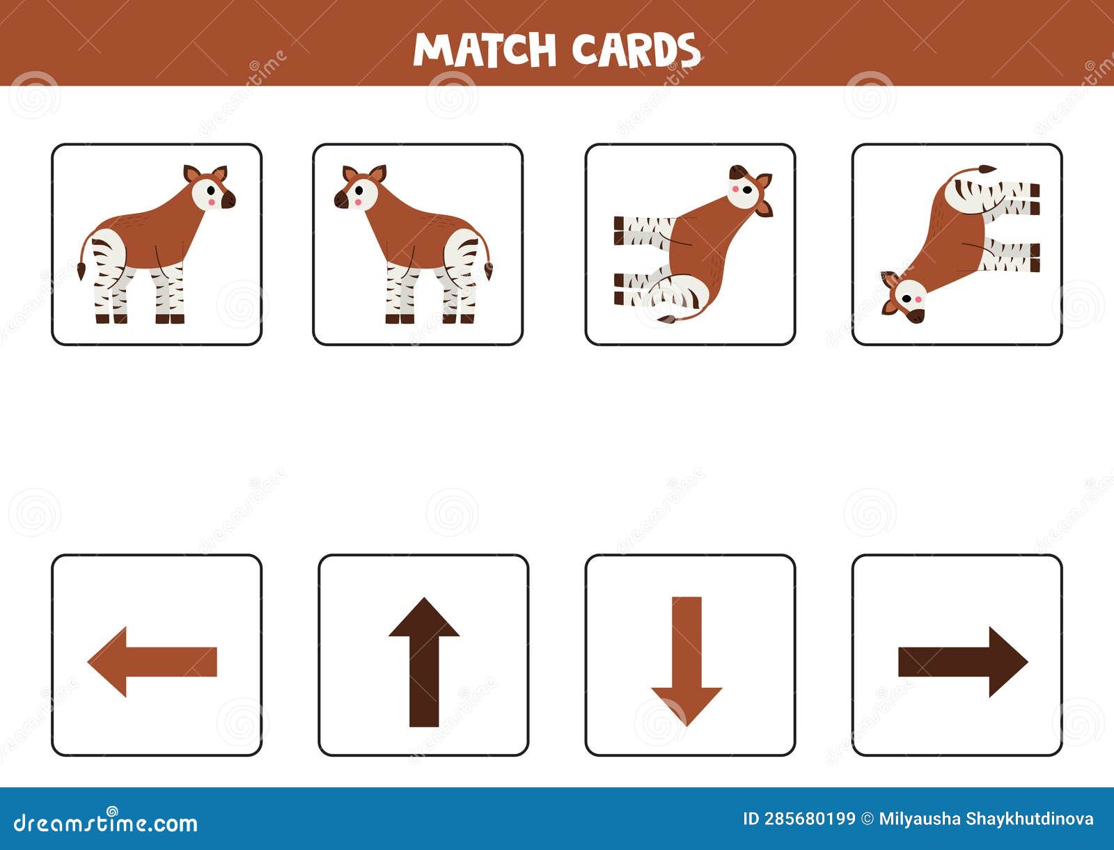 Left, Right, Up or Down. Spatial Orientation with Cute Okapis Stock ...