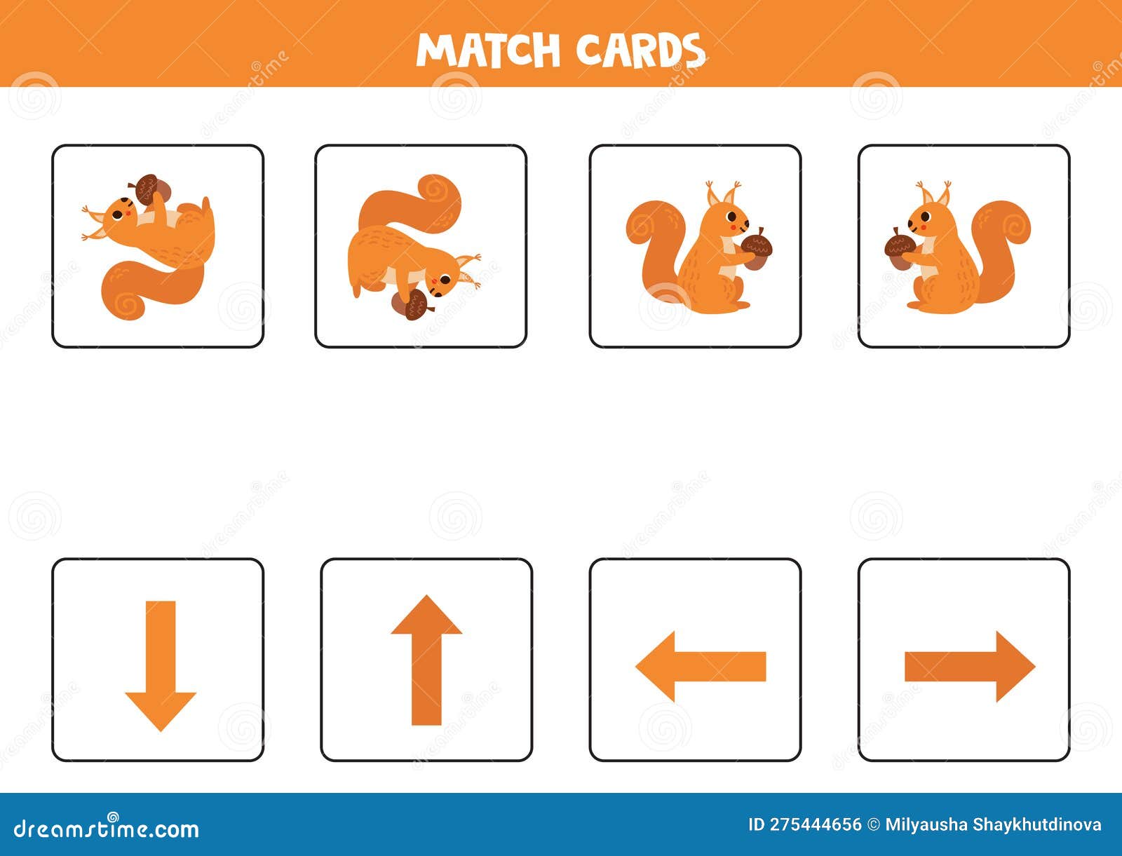 Left, Right, Up or Down. Spatial Orientation with Cute Squirrel Stock ...