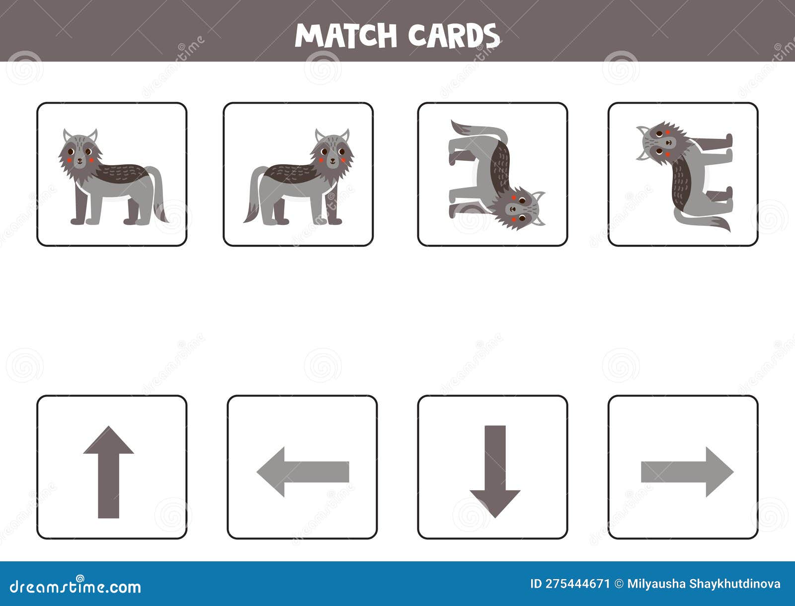 Left, Right, Up or Down. Spatial Orientation with Cute Wolf Stock ...