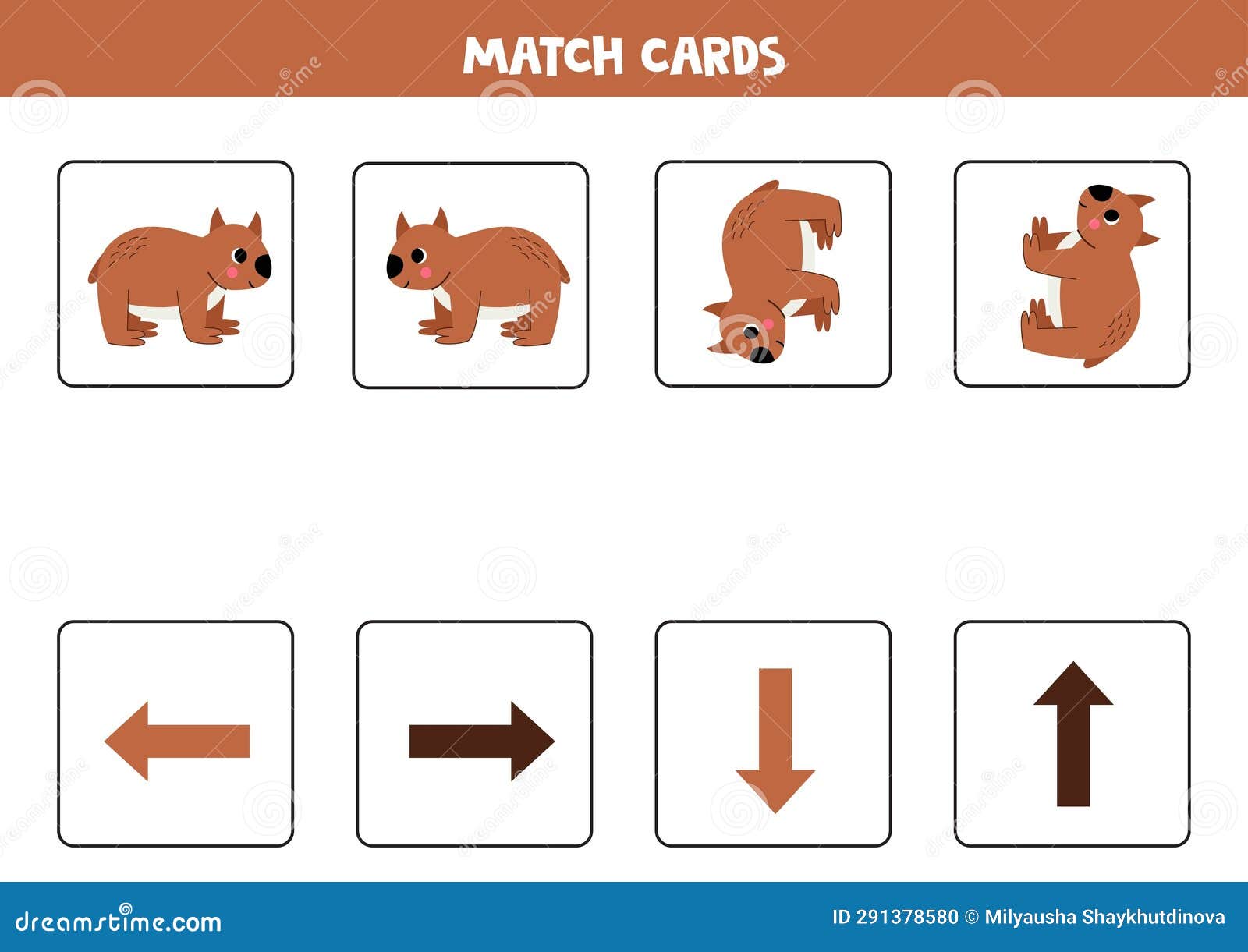 Left, Right, Up Or Down. Spatial Orientation With Cute Wombat. Vector ...