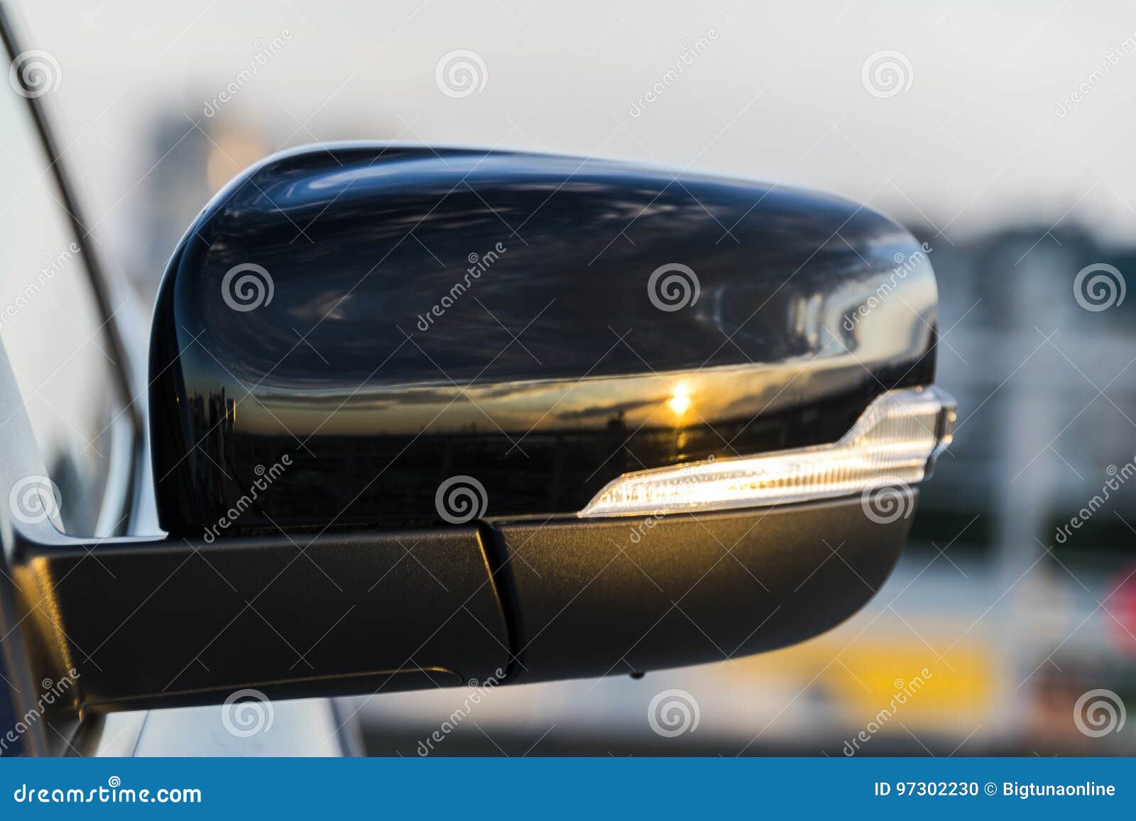 Left Side Car Mirror with Reflection of Beautiful Colourful Sky and ...
