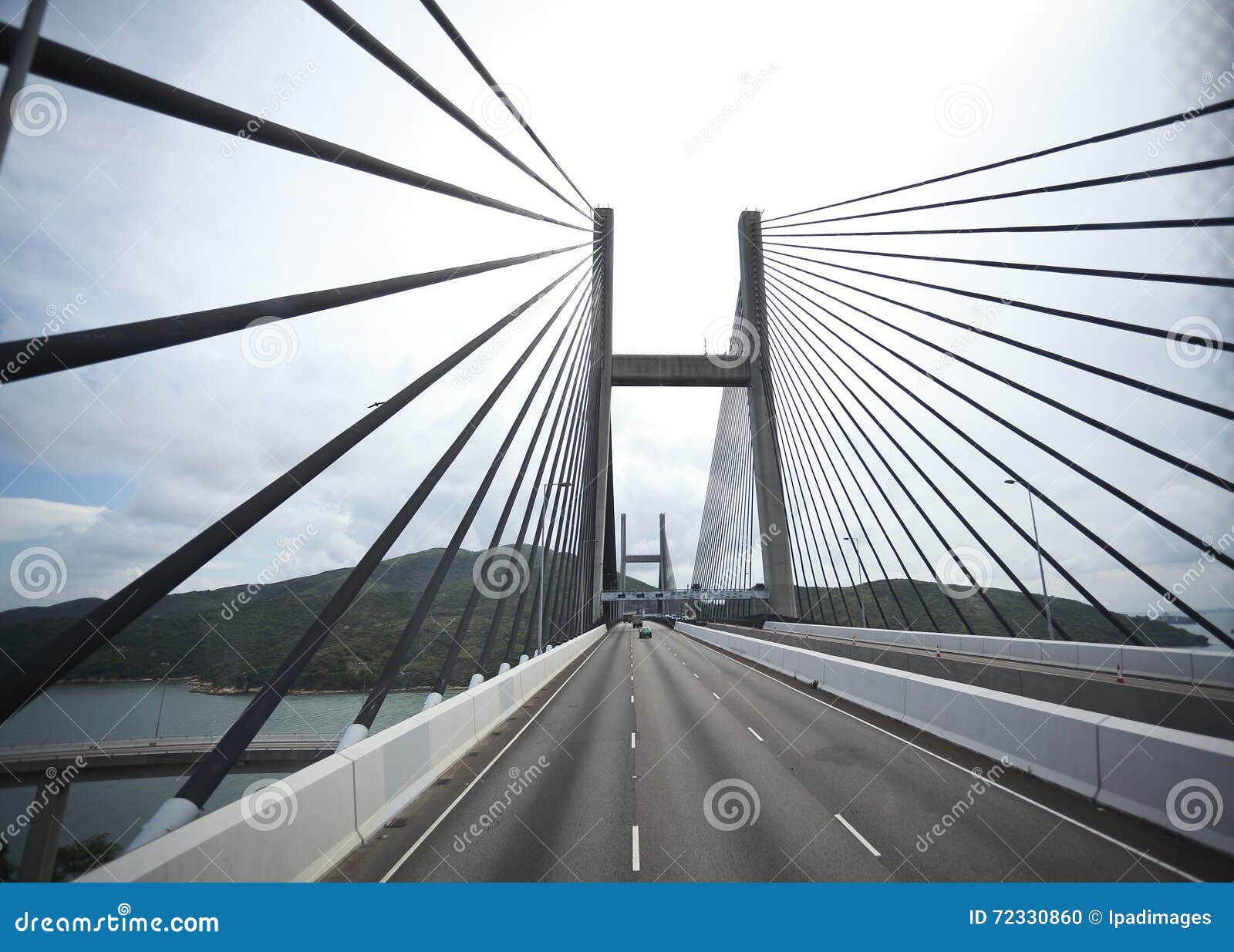 On the Left Side at Highway Driving Route and Bridge Stock Photo ...