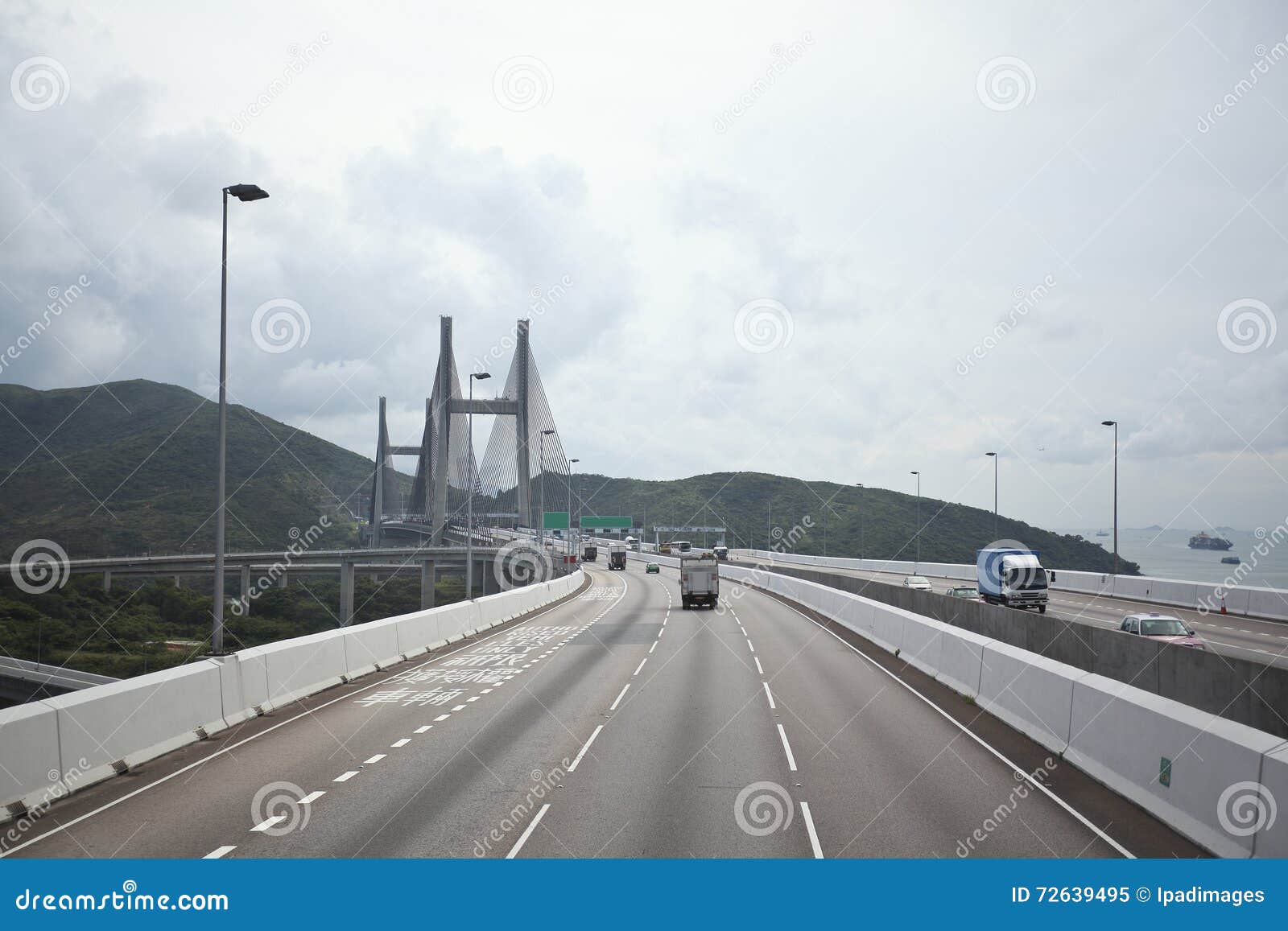 On the Left Side at Highway Driving Route and Bridge Stock Image ...