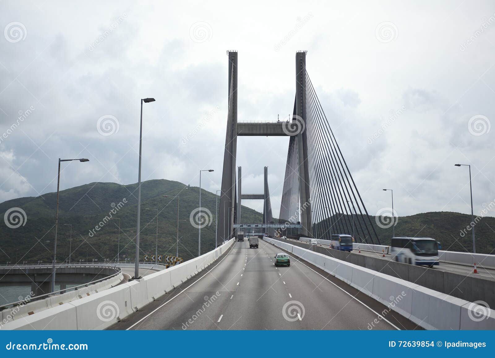 On the Left Side at Highway Driving Route and Bridge Stock Photo ...