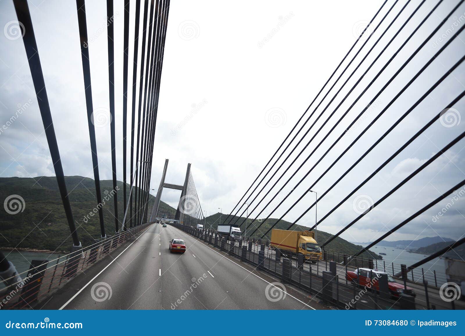 On the Left Side at Highway Driving Route and Bridge Stock Photo ...