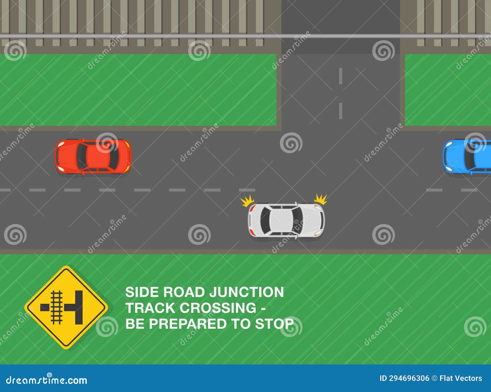 Left Side Road Junction Track Crossing Area. Top View of a Road with ...