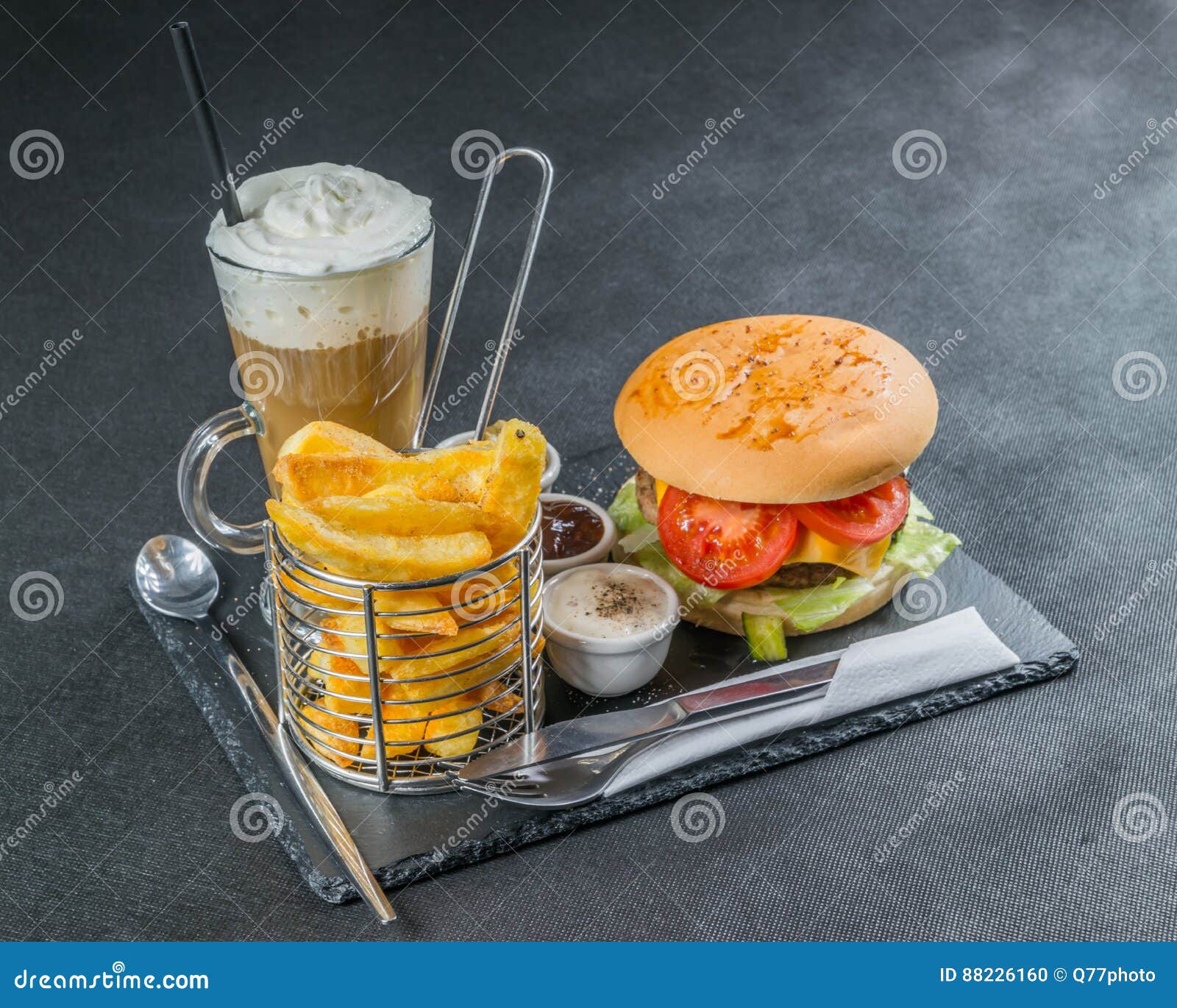 Left Side View on a Flame Grilled Double Stack Cheeseburger, Let Stock ...